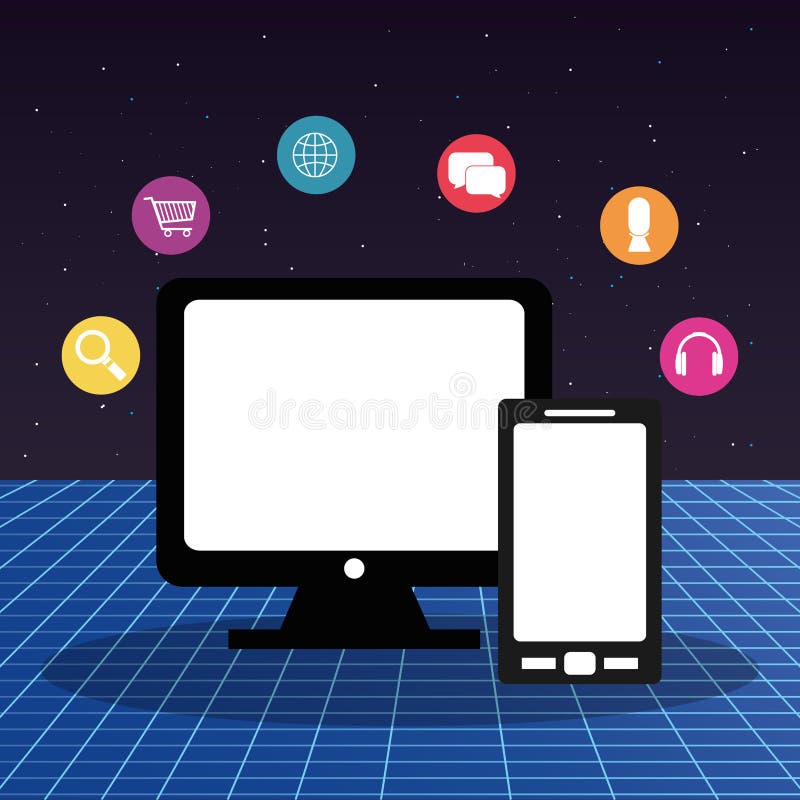 Computer Display with Multimedia Apps Stock Vector - Illustration of ...