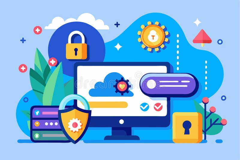 A Computer Display Shows Password Protection Elements with Locks and ...
