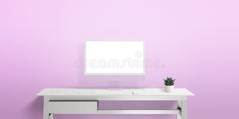 Computer Display on White Work Desk with Isolated Screen for Web Page ...