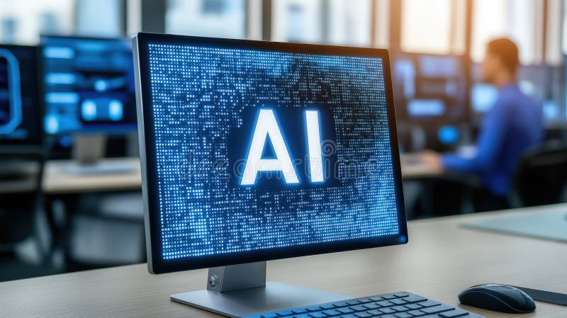 Computer Displaying Ai Programming Code Screen Blurred Modern Office Background Stock Photos ...