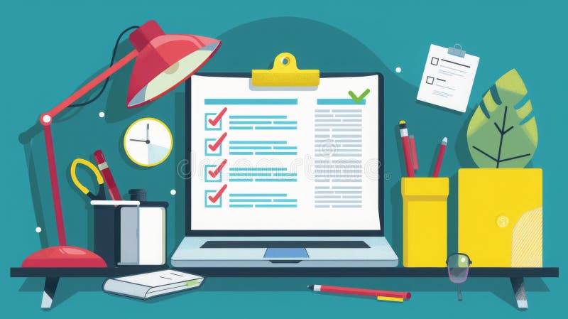 Digital Task Checklist Completion on Computer Screen Stock Photo ...