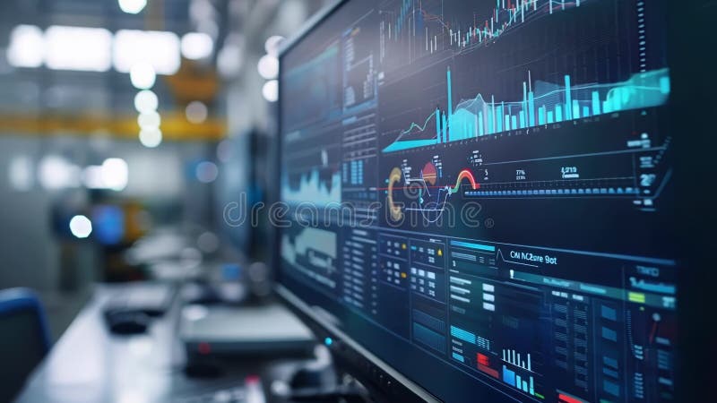Computer Displaying Data and Statistics in Factory Stock Video - Video of production, analysis ...