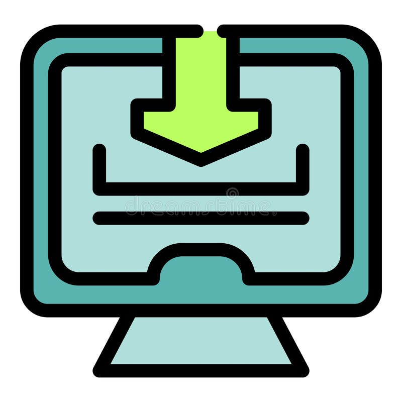 Computer Displaying a Downloading File with a Green Arrow Stock Vector ...