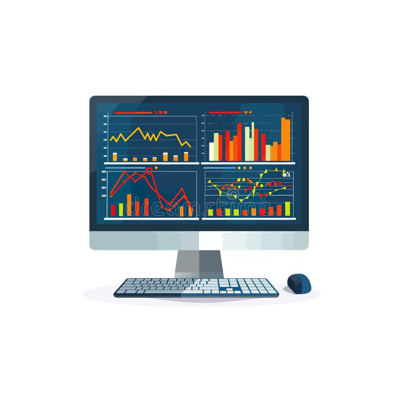 Computer Displaying Financial Data Charts. Vector Illustration Design Stock Illustration ...