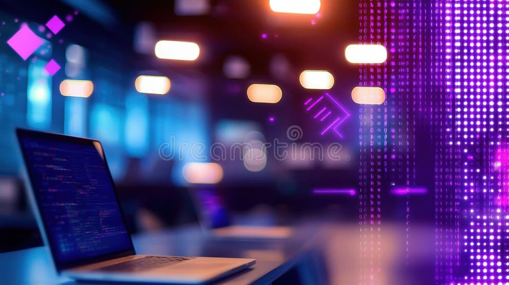 Computer Displaying a Pixelated with Lines of Code, Strategy Software ...