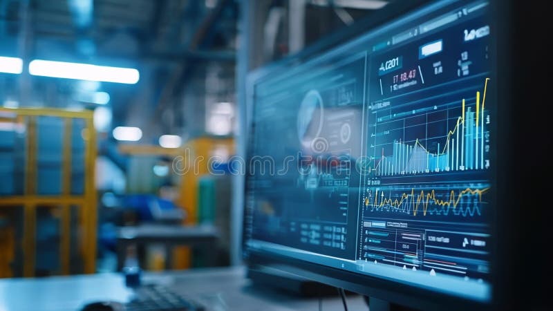 Computer Displaying Production Data Inside Factory Stock Footage ...