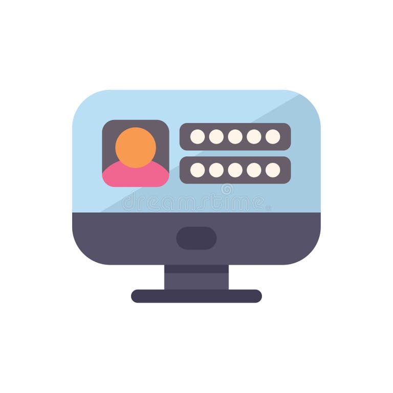 Computer Displaying User Profile With Login And Password Form Stock