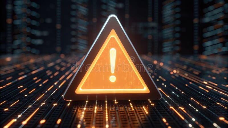 Computer Displaying a Warning Sign Indicating Internet Security Failure with Glowing Triangle ...