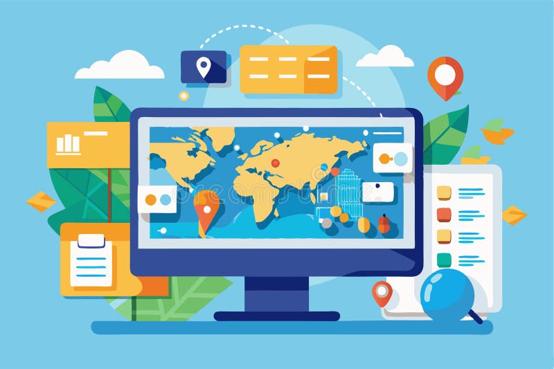 A Computer Displays a Colorful Map and Schedule, Assisting in Travel ...