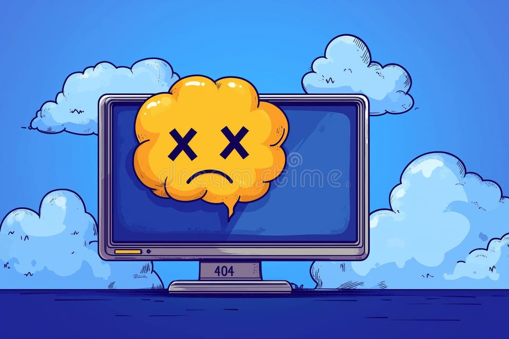 Computer Displays an Error Message with a Sad Expression in Flat Style ...