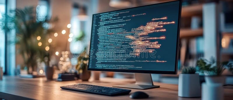 Computer Displays Network Data on Screen. Network Data Displayed on ...