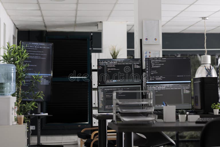 Computer Displays on Table Running Programming Code Html Algorithms ...