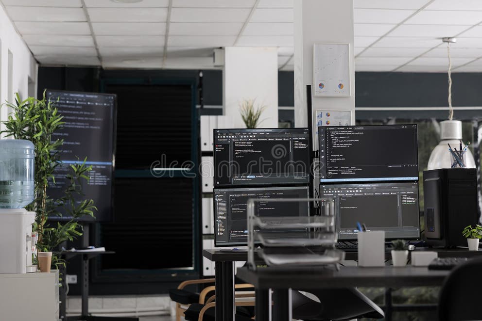 Computer Displays on Table Running Programming Code Html Algorithms Stock Photo - Image of admin ...