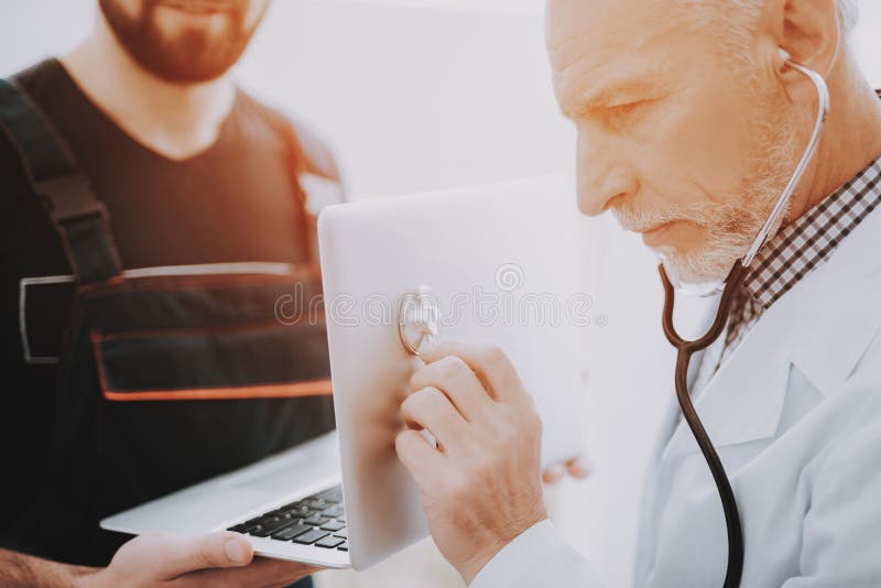 Computer Doctor in White Uniform with Stethoscope. Stock Image - Image ...