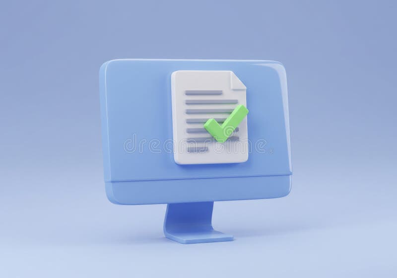 Computer with Document and Check Mark Icon Illustration Stock ...