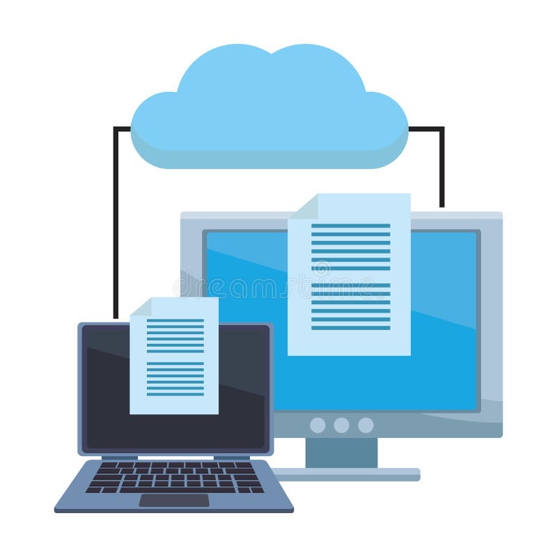 Computer with documents stock vector. Illustration of directory - 138654447