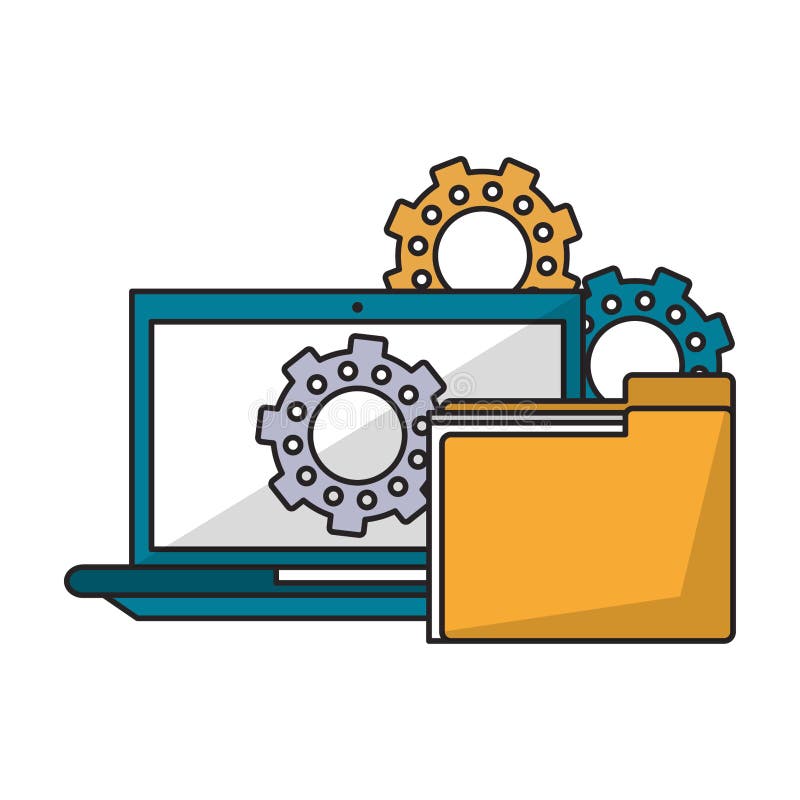 Computer with Documents Folder Stock Vector - Illustration of ...