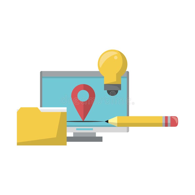 Computer with Documents Folder Stock Vector - Illustration of form ...