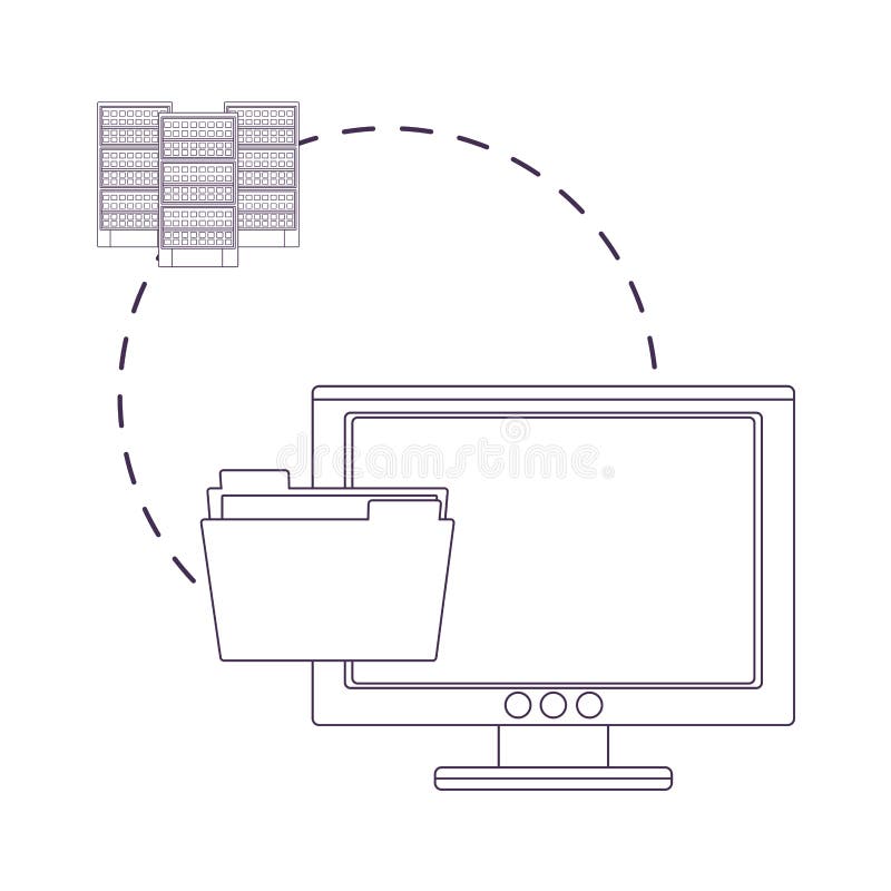 Computer with documents stock vector. Illustration of pictogram - 138654989