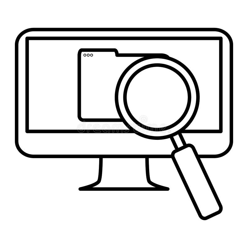 Computer with Documents and Magnifying Glass Stock Vector ...