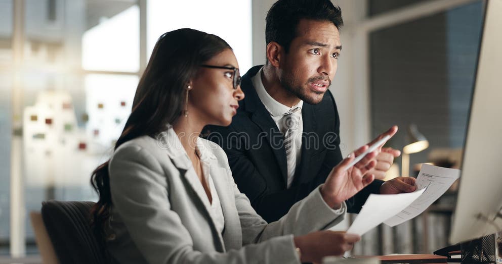 Computer, Documents and Professional Team Collaboration on Data ...