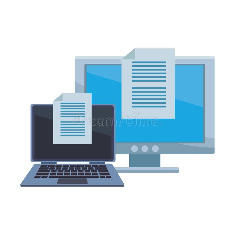 Computer with Documents Folder Stock Vector - Illustration of documents ...