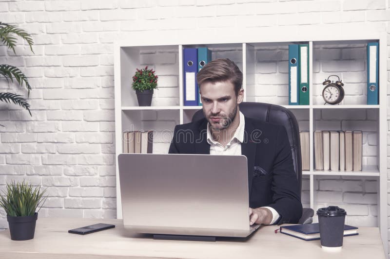 Computer Does More. Computer Specialist or Tech. Handsome Man Work on ...