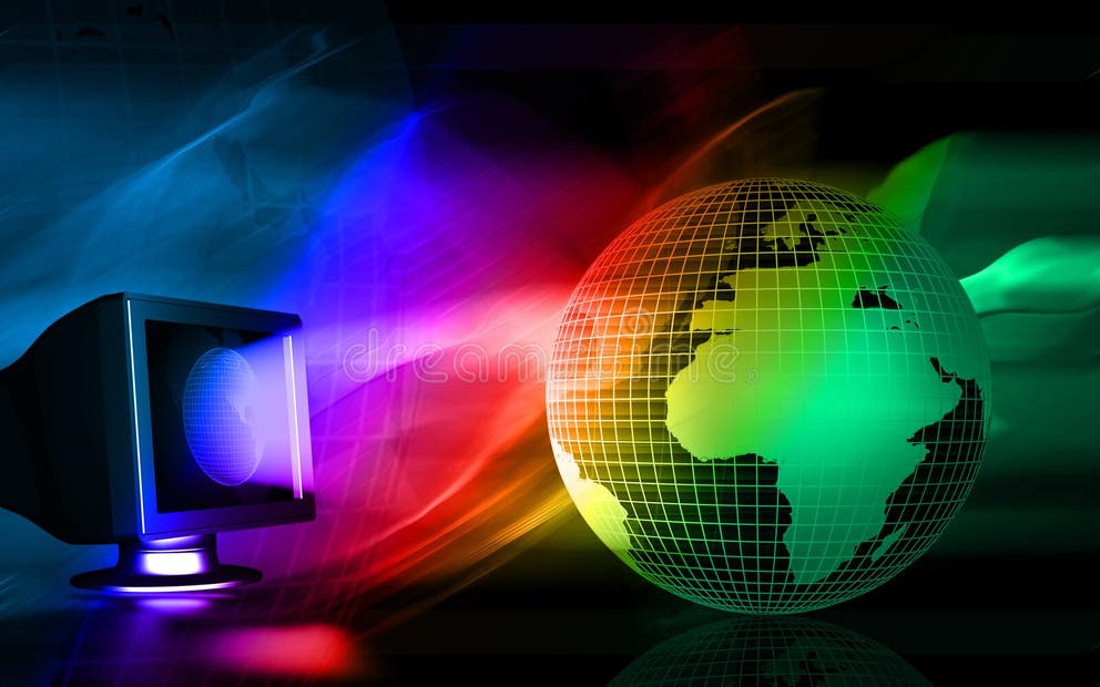 Computer and earth stock illustration. Illustration of blue - 6432608