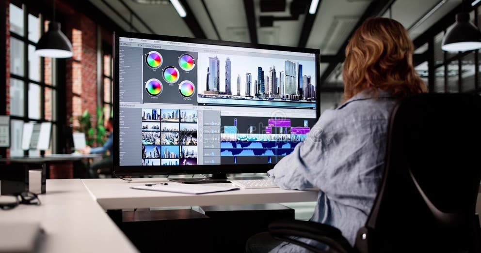 Computer Editing for Video Production Stock Image - Image of office ...