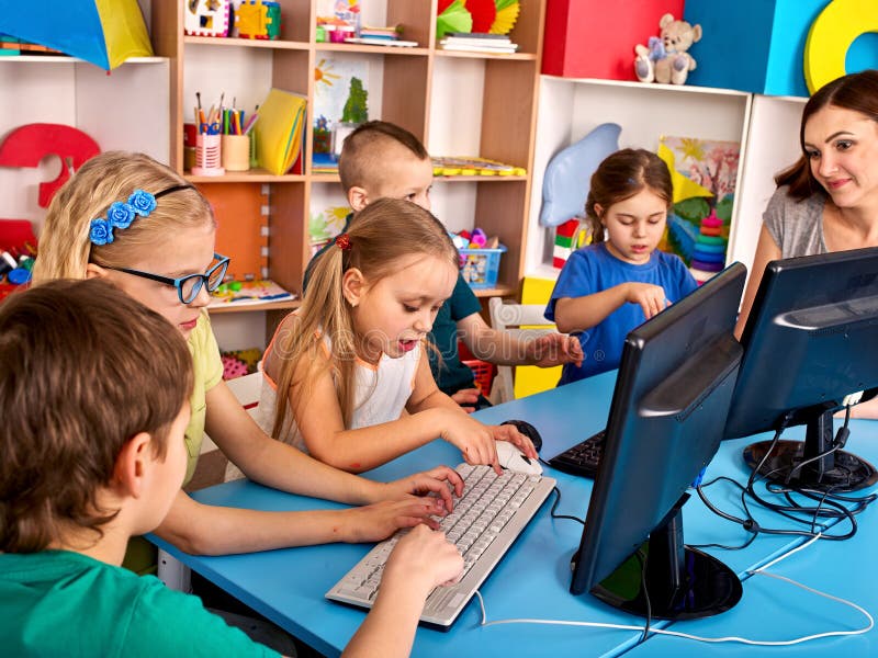 Children Computer Class Us for Education and Video Game. Stock Image ...