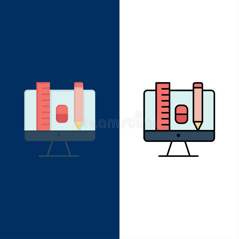Computer, Education, Scale, Pencil Icons. Flat and Line Filled Icon Set ...