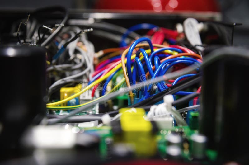 Computer Electrical Board with Connected Wires Close Up Stock Image ...