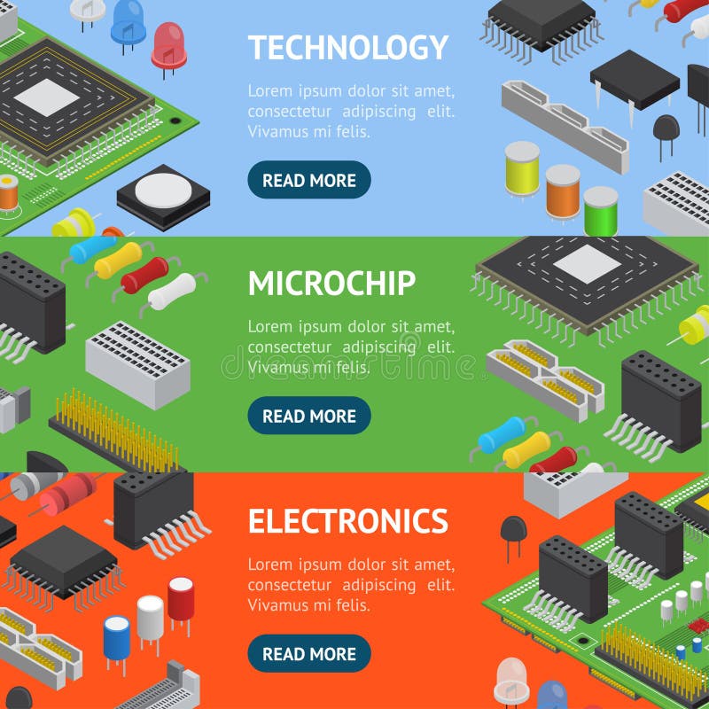 Computer Electronic Circuit Board Component Banner Horizontal Set ...