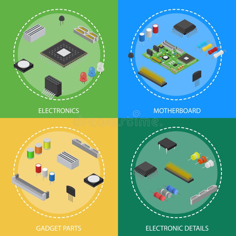 Circuit Board Elements White Thin Line Icon Set. Vector Stock Vector ...