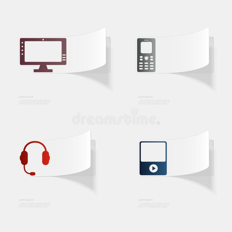 Computer and Electronic Devices. Flat Sticker with Shadow on White ...