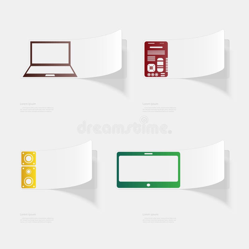 Computer and Electronic Devices. Flat Sticker with Shadow on White ...