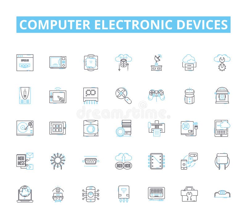 Computer Electronic Devices Linear Icons Set. Laptop, Desktop, Tablet ...