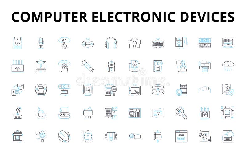 Computer Electronic Devices Linear Icons Set. Laptop, Desktop, Tablet ...