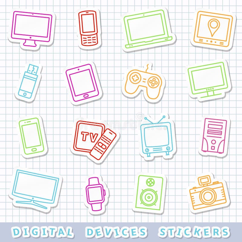 Computer and Electronic Devices Paper Stickers Stock Vector ...
