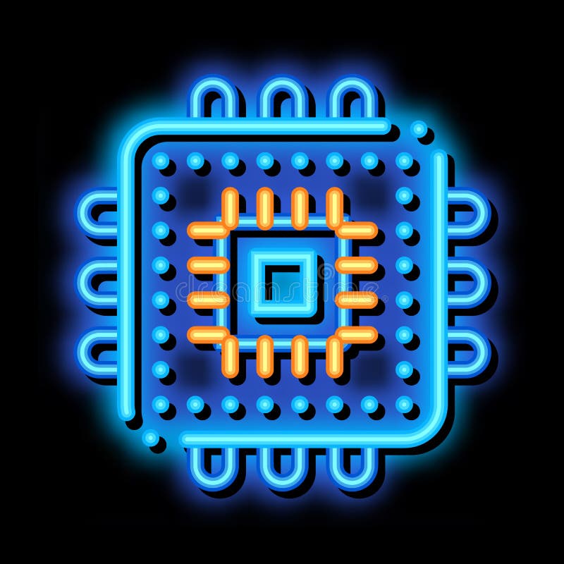 Computer Element Processor Neon Glow Icon Illustration Stock Vector ...