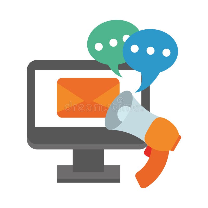 Computer with Email and Chat Bubbles Symbols Stock Vector ...
