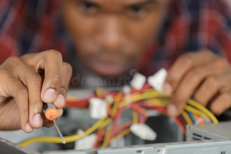 Computer Engineer Connecting Cable Stock Photo - Image of board, laptop ...