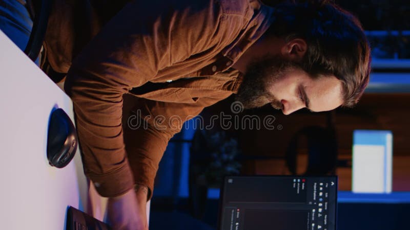 Computer Engineer Deliberating Ways Of Fixing Errors While Developing Code Stock Video Video