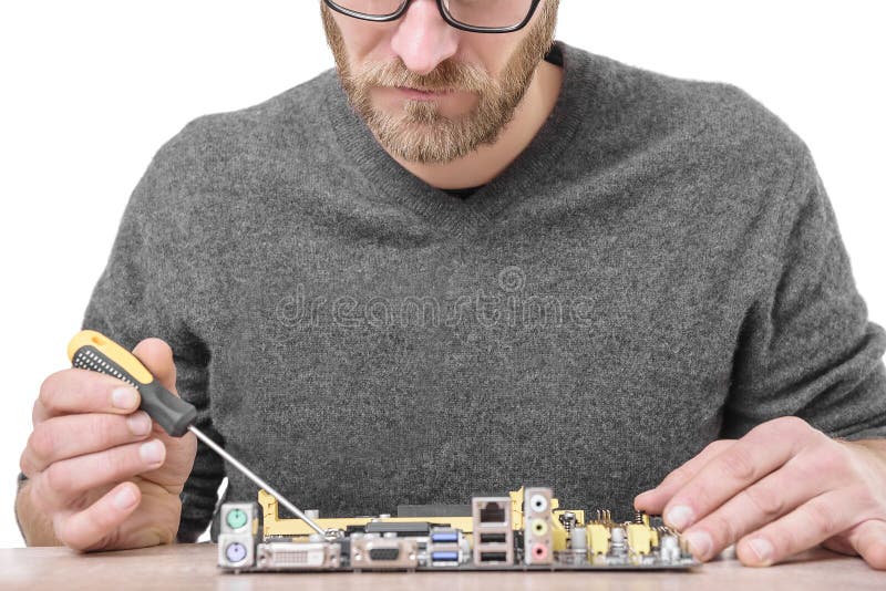 Computer Engineer at Workplace Stock Image - Image of looking, place ...