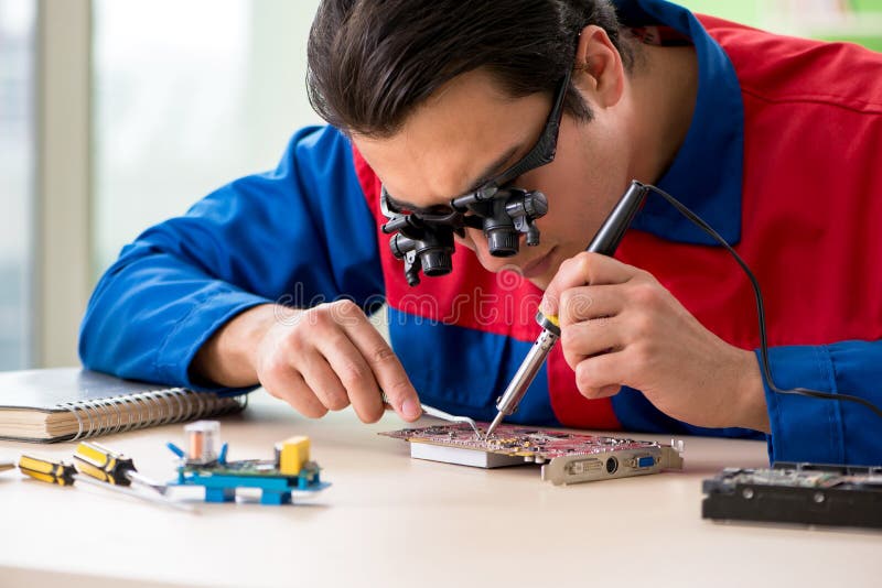 The Computer Engineer Repairing Broken Desktop Stock Image - Image of ...