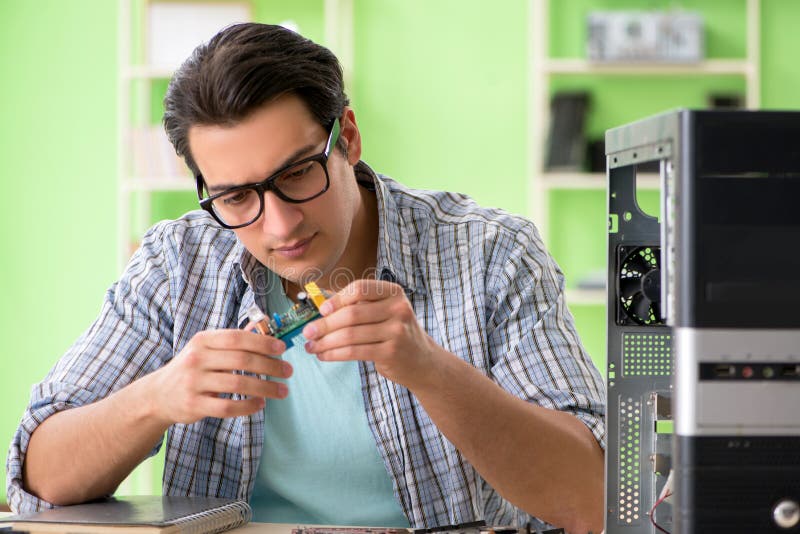 The Computer Engineer Repairing Broken Desktop Stock Image - Image of ...