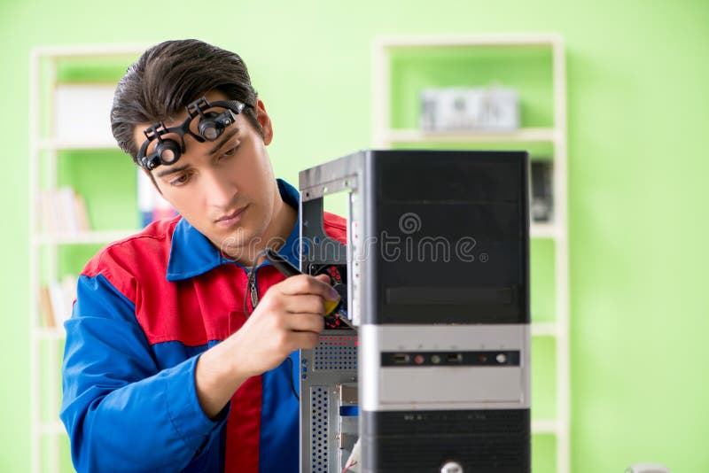 The Computer Engineer Repairing Broken Desktop Stock Photo - Image of ...