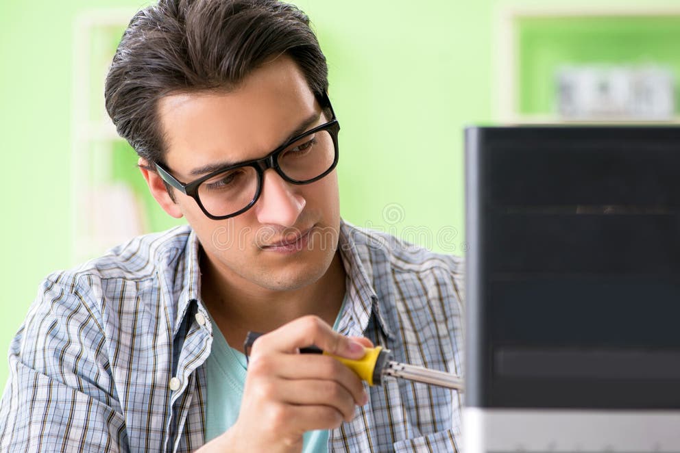 The Computer Engineer Repairing Broken Desktop Stock Photo - Image of ...