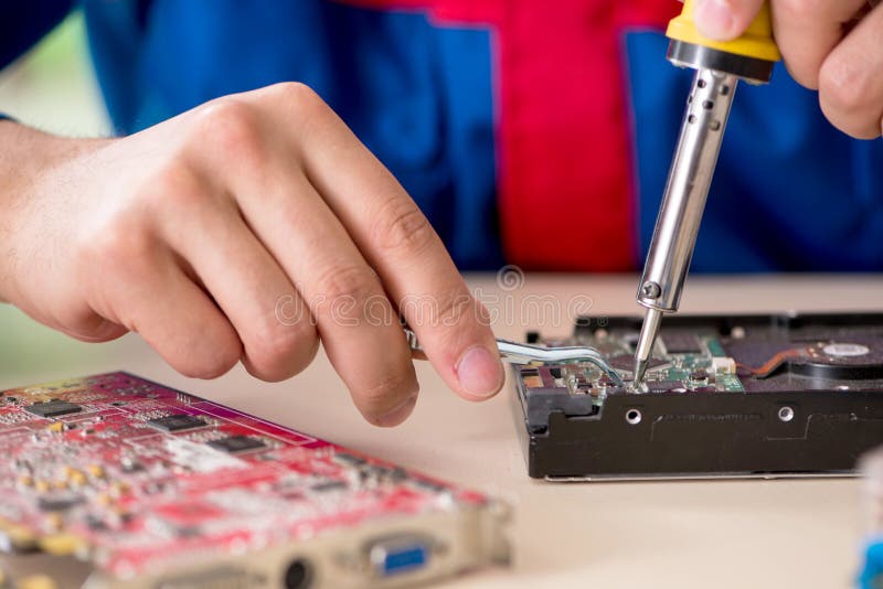 The Computer Engineer Repairing Broken Desktop Stock Image - Image of ...