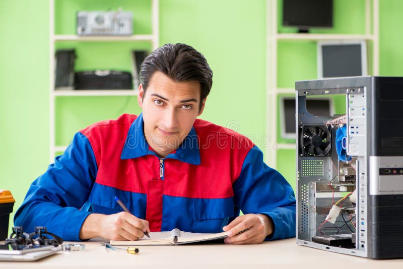 The Computer Engineer Repairing Broken Desktop Stock Image - Image of ...